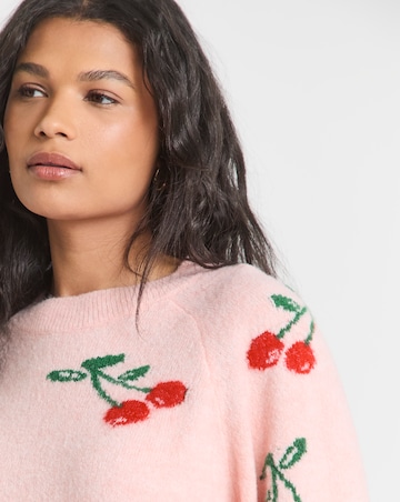 Simply Be Pink Cherry Print Half Sleeve Knitted Tee | Simply Be