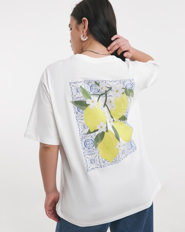 White Oversized Lemons & Tiles Graphic T-Shirt | Simply Be