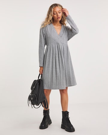 Grey Wrap Front Ribbed Smock Dress | Simply Be