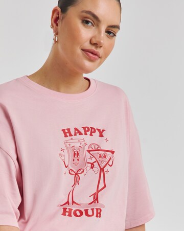 Pink Happy Hour Graphic T-Shirt | Simply Be