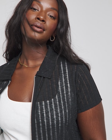 Simply Be Black Textured Zip Through Top | Simply Be