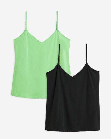 Black & Green 2 Pack V Neck Longline Camis | Simply Be