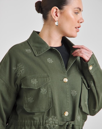 Khaki Floral Embroidered Utility Jacket | Simply Be