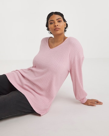 Pink Ribbed Soft Touch V Neck Longline Top | Simply Be