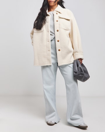 Off White Oversized Teddy Shacket | Simply Be