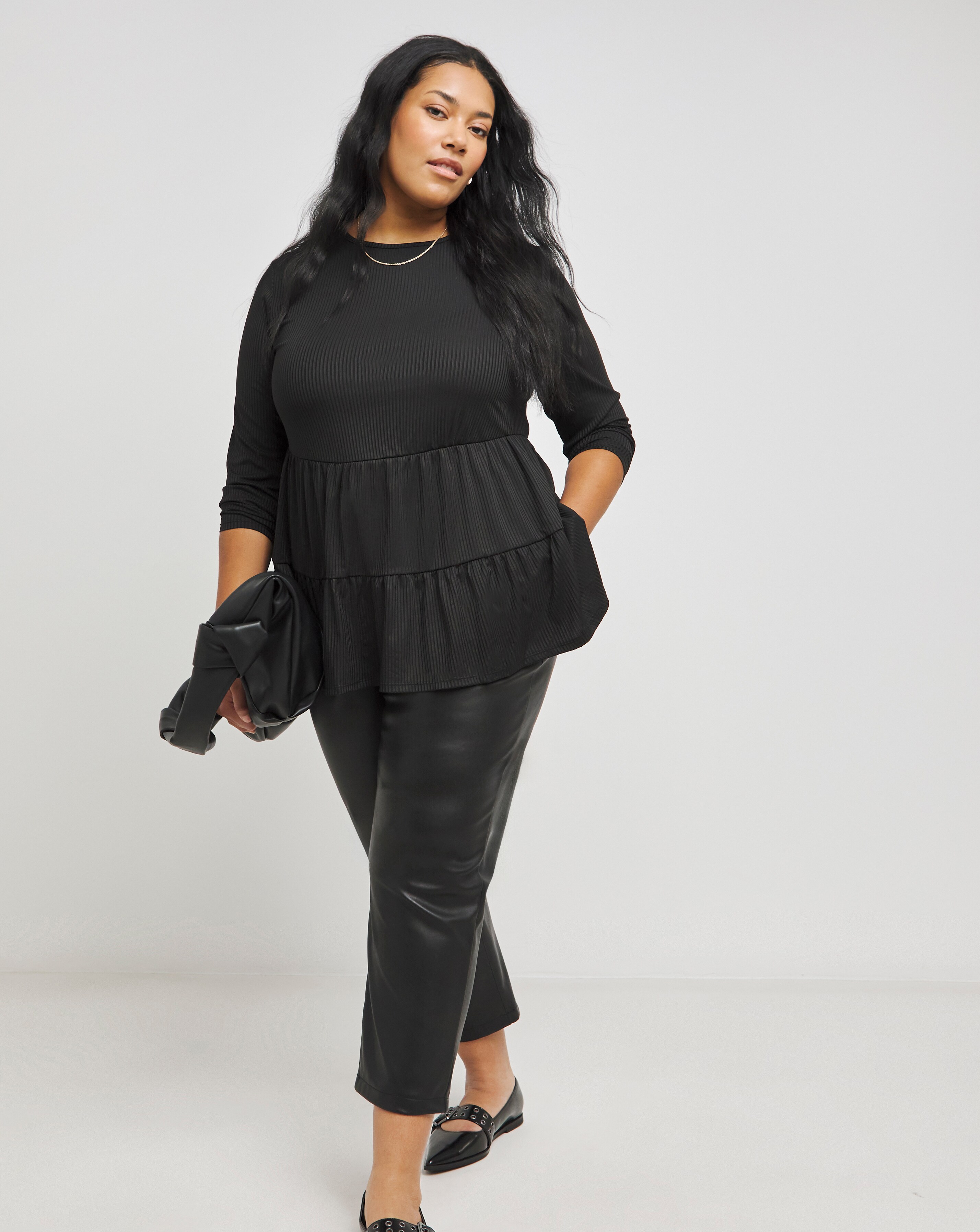 Long Sleeve Ribbed Tiered Top | Simply Be