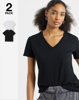 Black, White & Grey 3 Pack Pure Cotton Longline V Neck T-Shirts | Simply Be