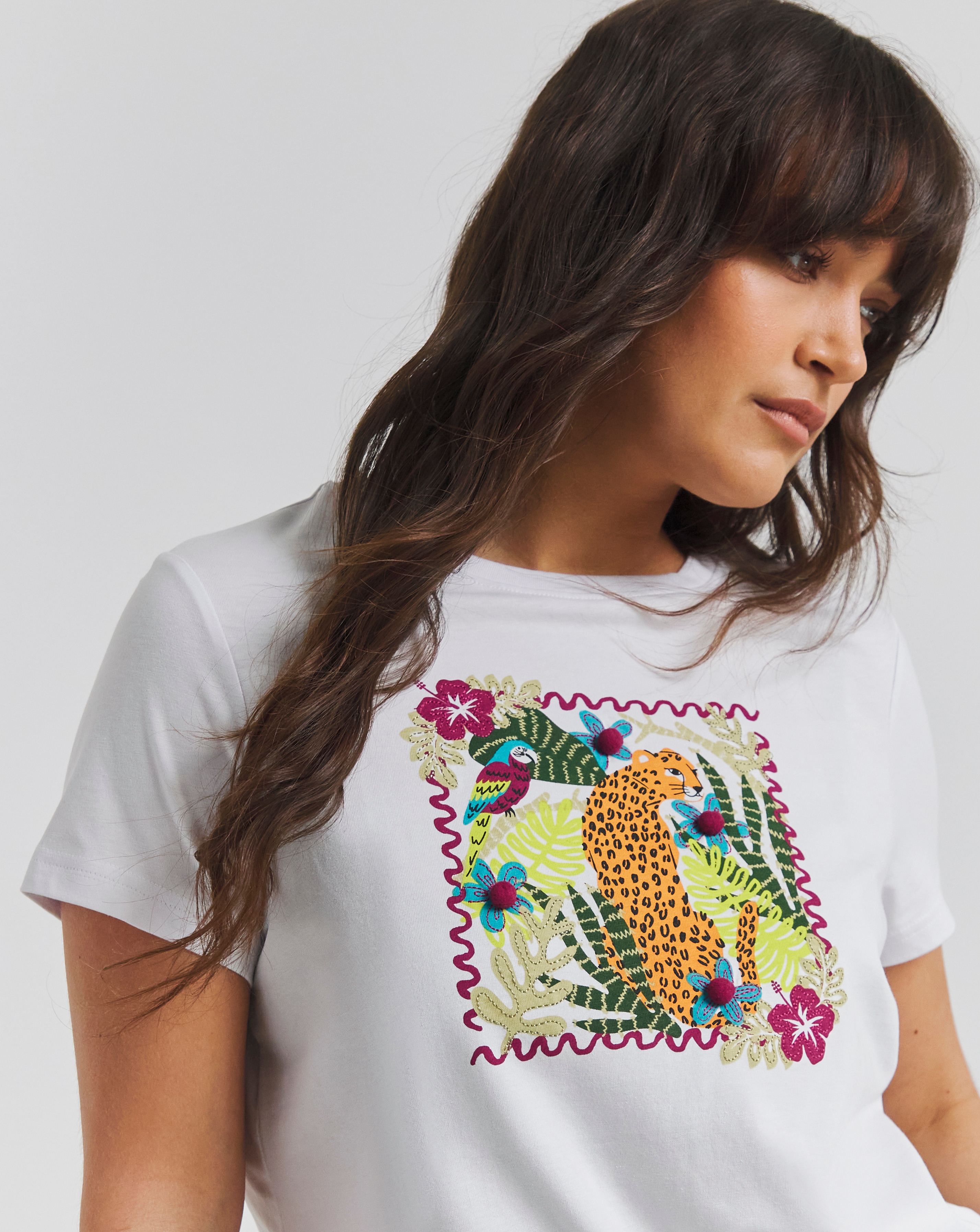 White Cheetah Embellished Slogan T-Shirt | Simply Be