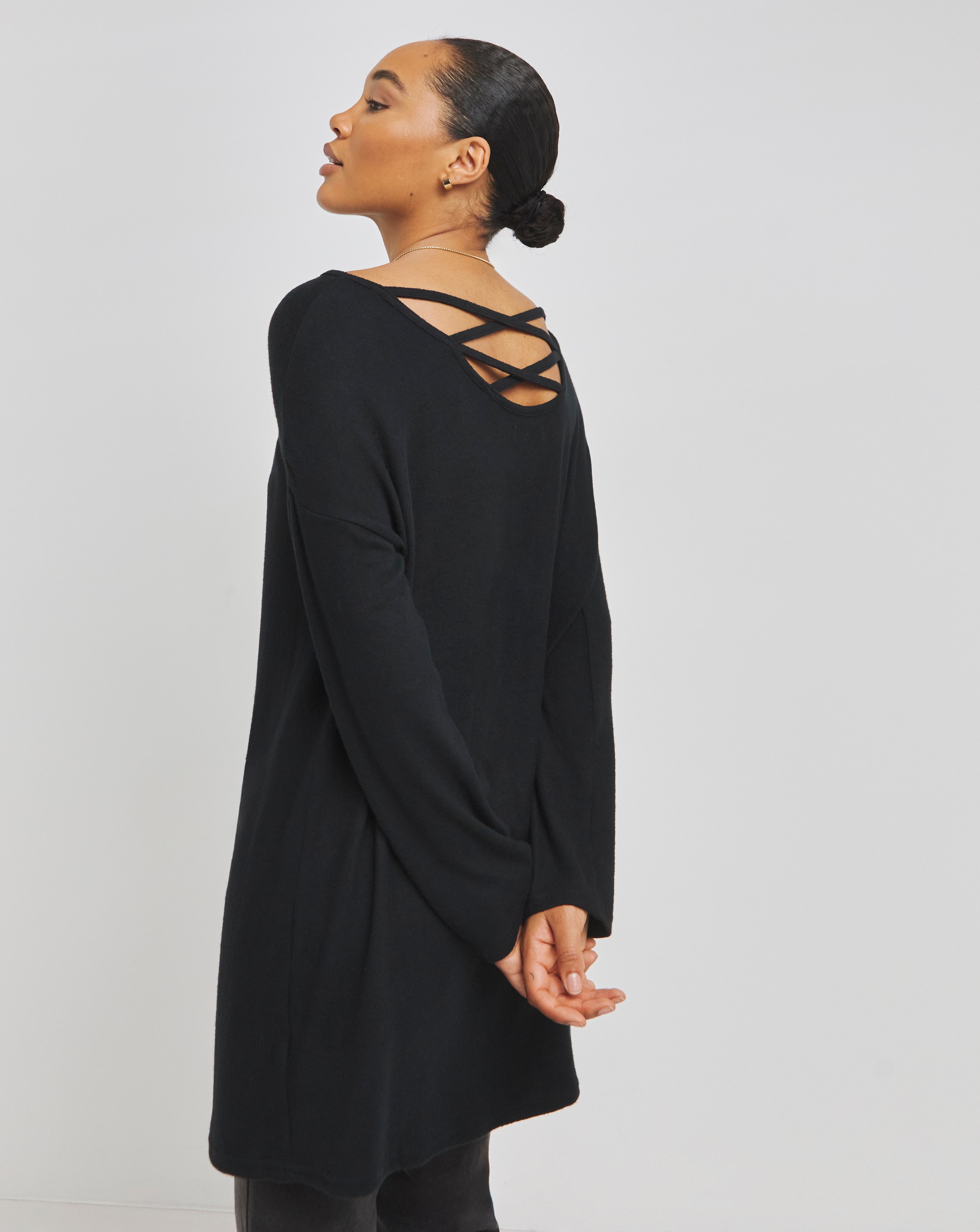Black Soft Touch Cross Back Detail Longline Tunic | Simply Be