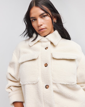 Off White Oversized Teddy Shacket | Simply Be