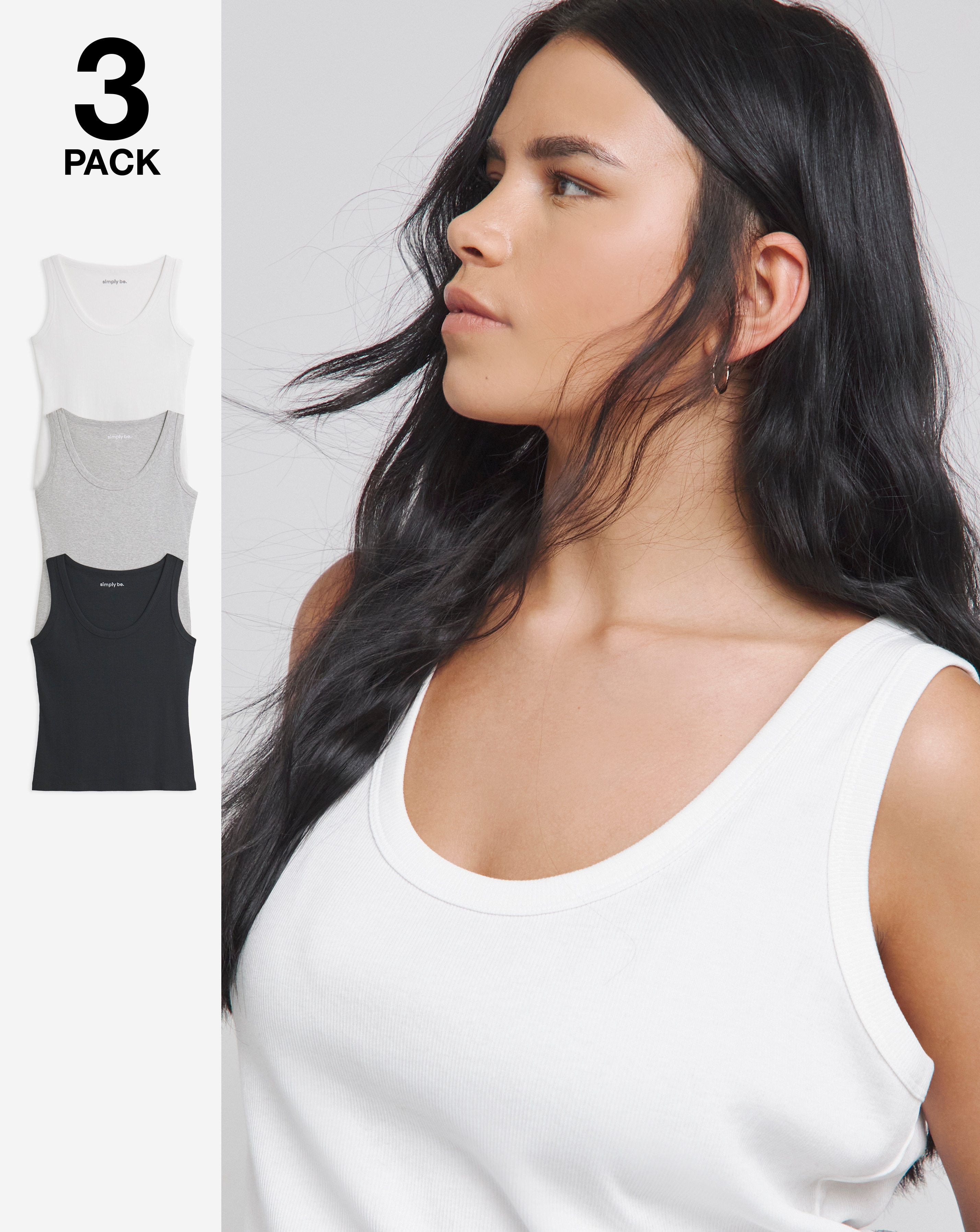 Black White Grey 3 Pack Scoop Neck Tanks | Simply Be
