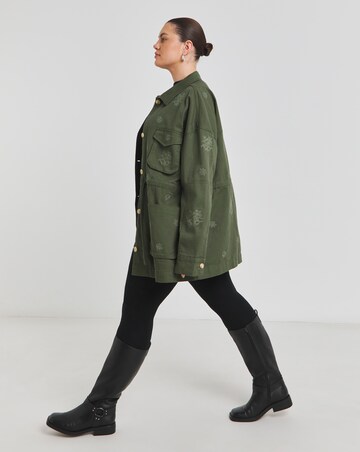 Khaki Floral Embroidered Utility Jacket | Simply Be