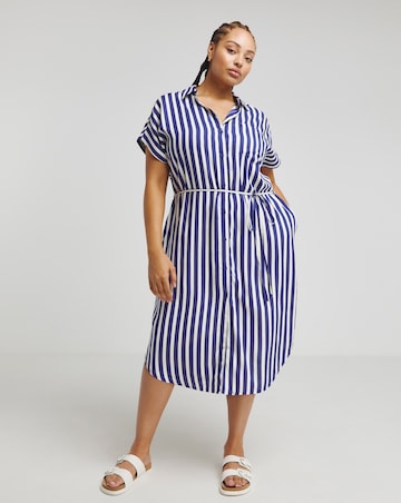 Blue/White Stripe Boxy Shirt Dress With Pockets | Simply Be