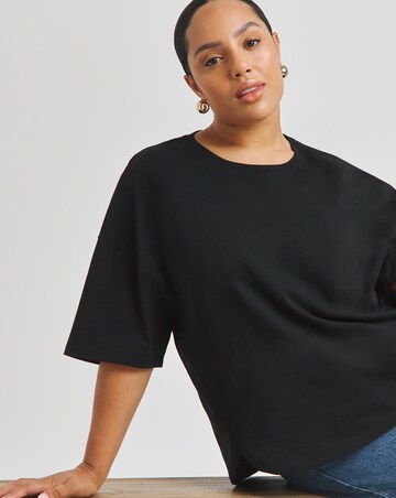 Black Stepped Hem Seam T-Shirt | Simply Be
