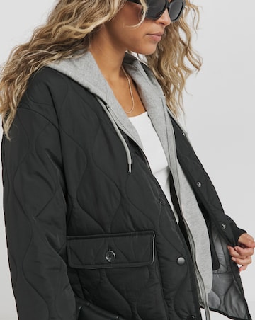 Black Round Neck Quilted Jacket | Simply Be
