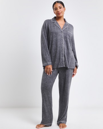 Pretty Secrets Brushed Ribbed Button Through Pyjama Set | Simply Be