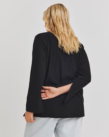 Black Soft Touch Ribbed Split Sleeve Top | Simply Be