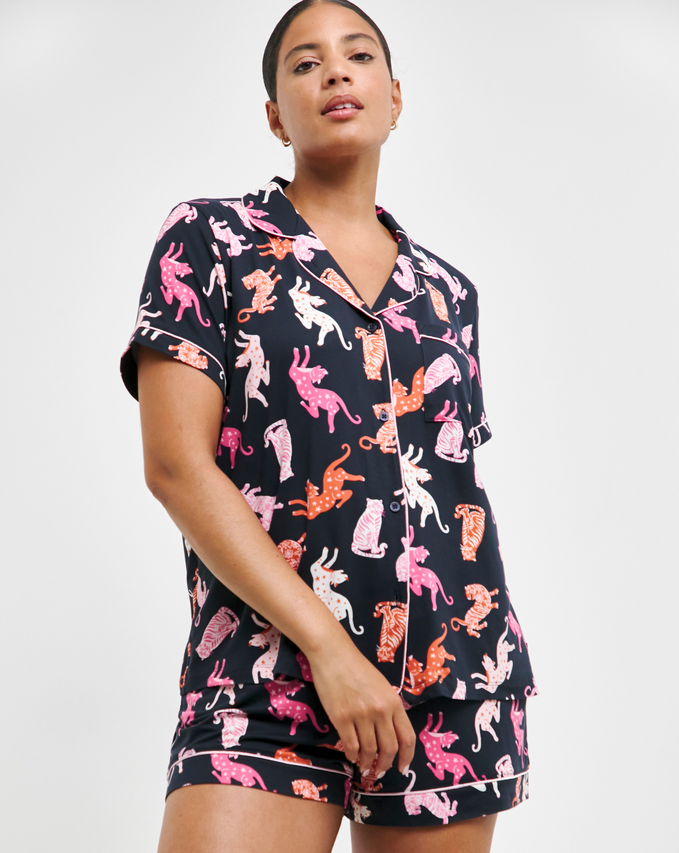 Chelsea Peers Jersey Leopards & Tigers Print Short Pyjama Set | Simply Be