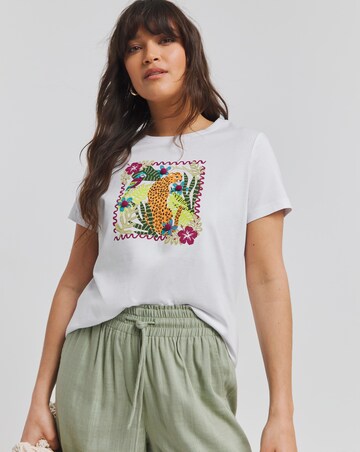 White Cheetah Embellished Slogan T-Shirt | Simply Be