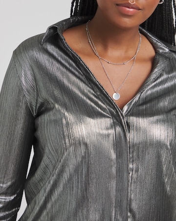 Silver Metallic Plisse Shirt | Simply Be