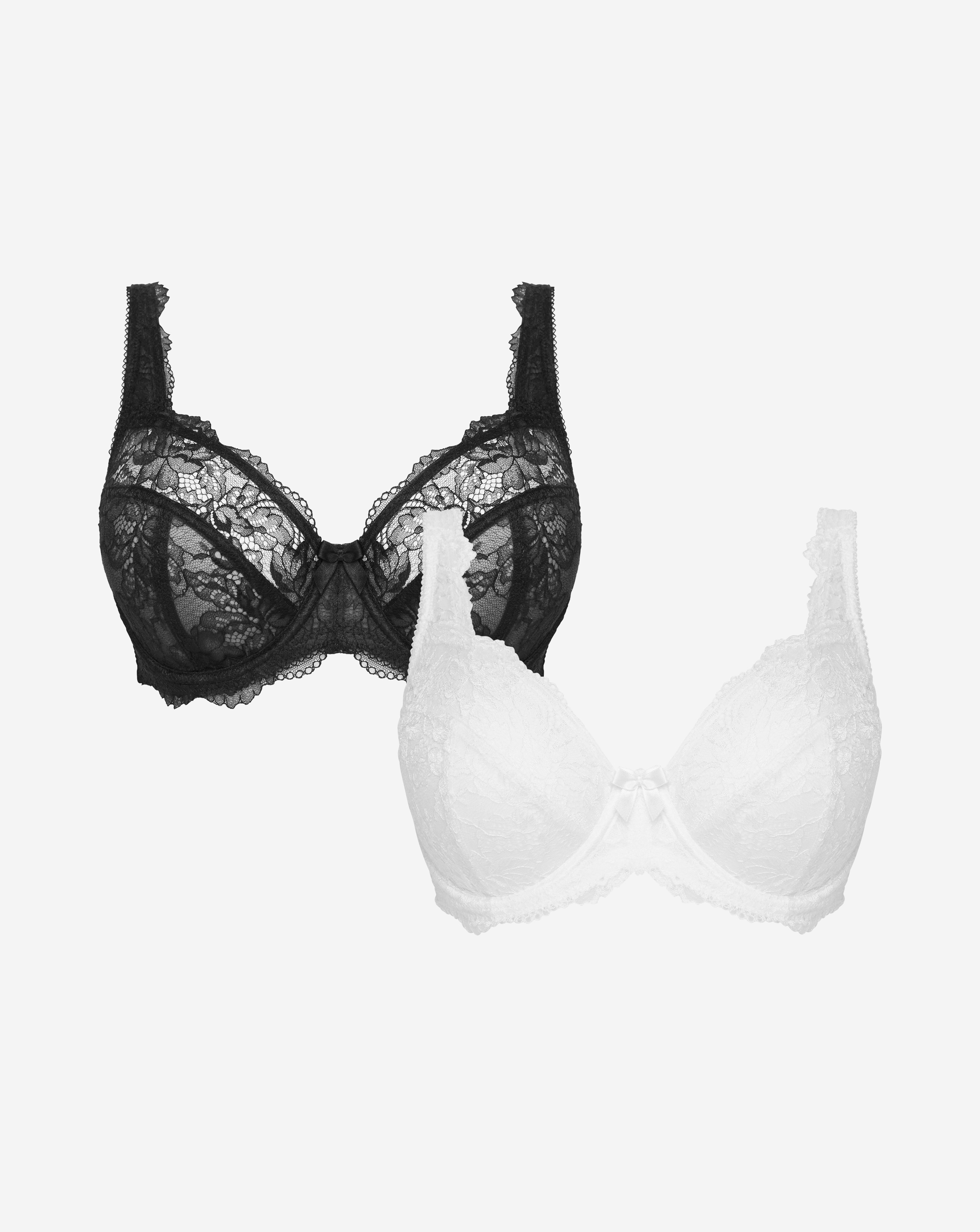 Pretty Secrets 2 Pack Ella Lace Full Cup Wired Bras B J Black White Simply Be