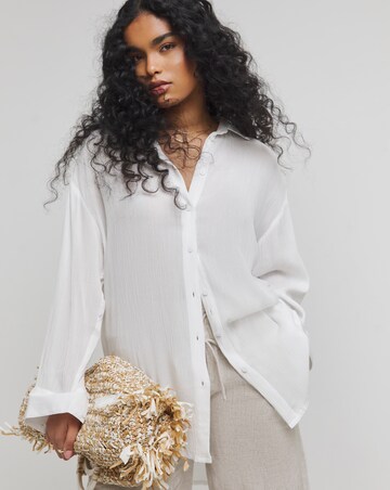 White Oversized Long Sleeve Crinkle Shirt | Simply Be