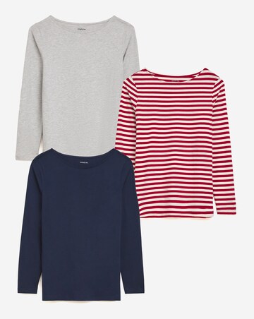 Red Stripe, Navy & Grey Marl 3 Pack Slash Neck Tops | Simply Be