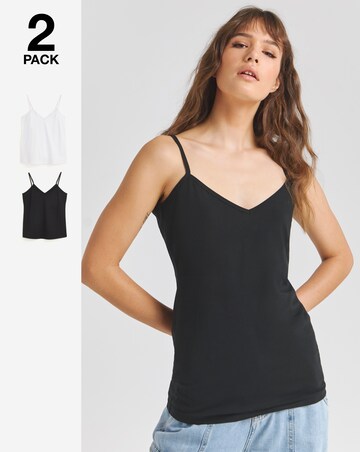 White & Black 2 Pack V Neck Longline Camis | Simply Be