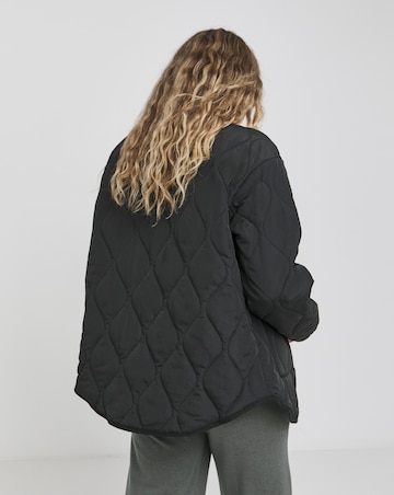 Black Round Neck Quilted Jacket | Simply Be
