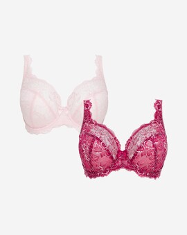 Pretty Secrets (2 Pack) Ella Lace Full Cup Wired Bras (C-H) Blue/Coral ...