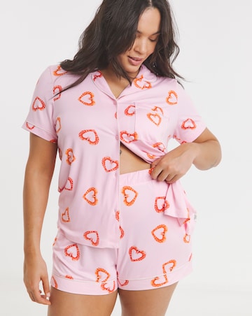 Chelsea Peers Jersey Love Heart Shrimp Short Pyjama Set | Simply Be