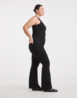 Mid Wash Highwaist Super Stretch Flared Jeans | Simply Be
