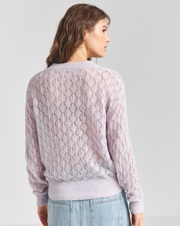 Lilac Pointelle Lace Crew Neck Jumper | Simply Be