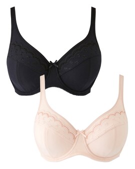 Pretty Secrets (2 Pack) Cotton Lace Full Cup Wired Bras (B-G) White ...
