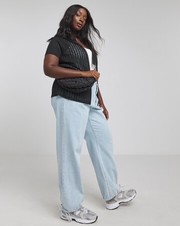 Simply Be Black Textured Zip Through Top | Simply Be