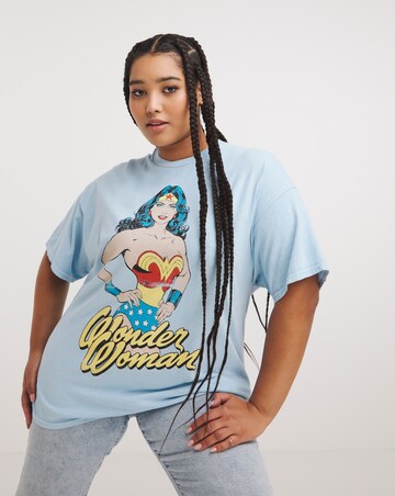 Washed Blue Wonder Woman License Tee | Simply Be