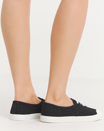 Burney Broderie Lace Up Plimsole Trainers Wide E Fit | Simply Be