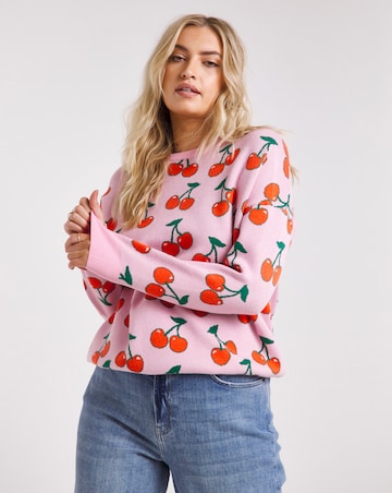 Pink & Red Cherry Pattern Jumper | Simply Be