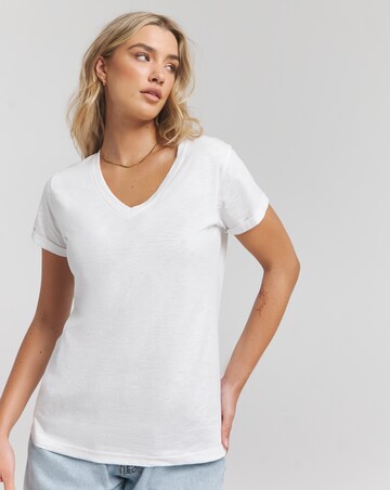 White V-Neck Slub T-Shirt | Simply Be