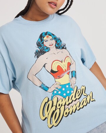 Washed Blue Wonder Woman License Tee | Simply Be