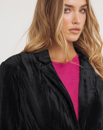 Black Pleated Velour Blazer | Simply Be