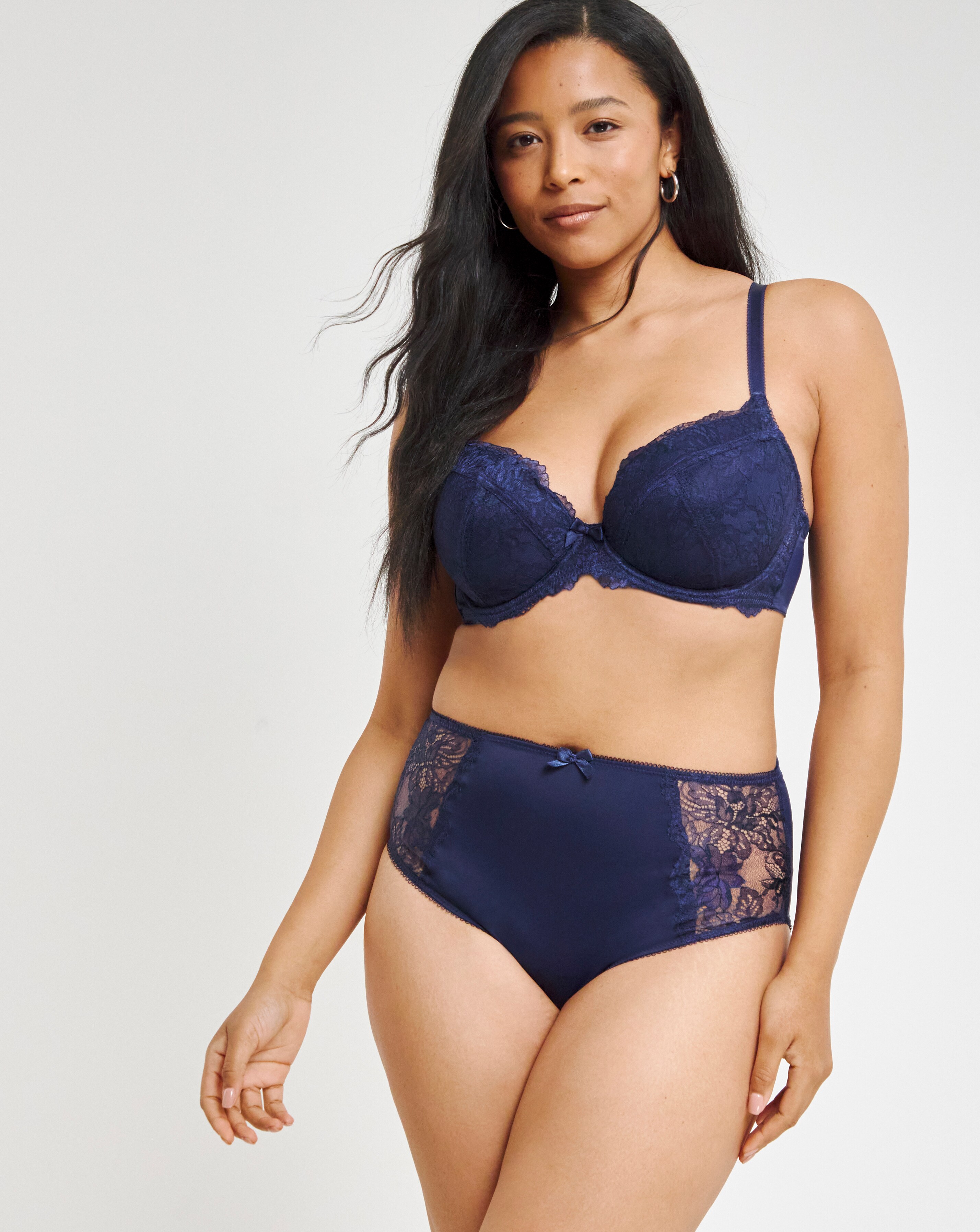 Pretty Secrets 2 Pack Ella Lace Padded Plunge Wired Bras B K Navy White Simply Be