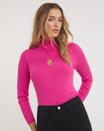 Pink Cut Out Detail Rib Knitted Top | Simply Be
