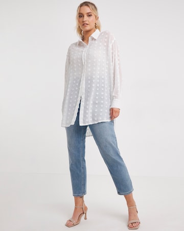 White Relaxed Oversized Dip Back Dobby Shirt | Simply Be