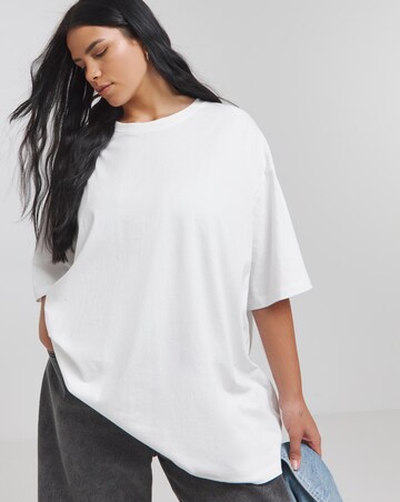 White Oversized Slouchy Crew Neck T-Shirt | Simply Be
