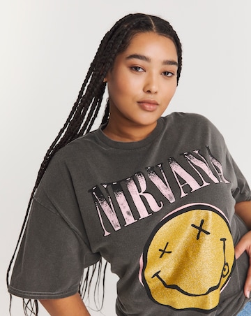 Charcoal Nirvana Glitter License Tee | Simply Be