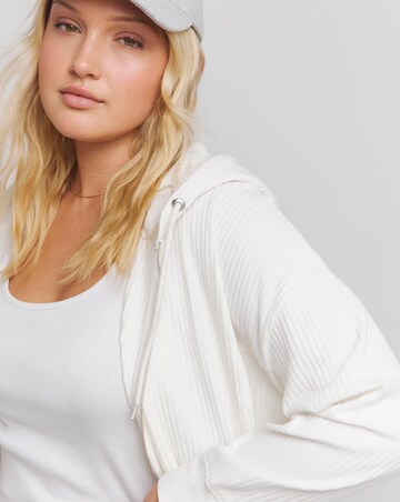 Ecru Ribbed Zip Through Hoodie | Simply Be