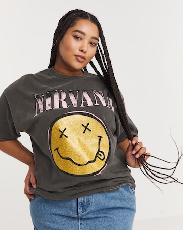 Charcoal Nirvana Glitter License Tee | Simply Be