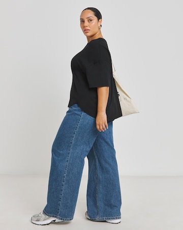 Black Stepped Hem Seam T-Shirt | Simply Be