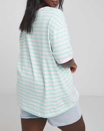 Pink Stripe Oversized Contrast Ringer T-Shirt | Simply Be